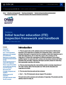 Initial teacher education (ITE) inspection framework and handbook ...